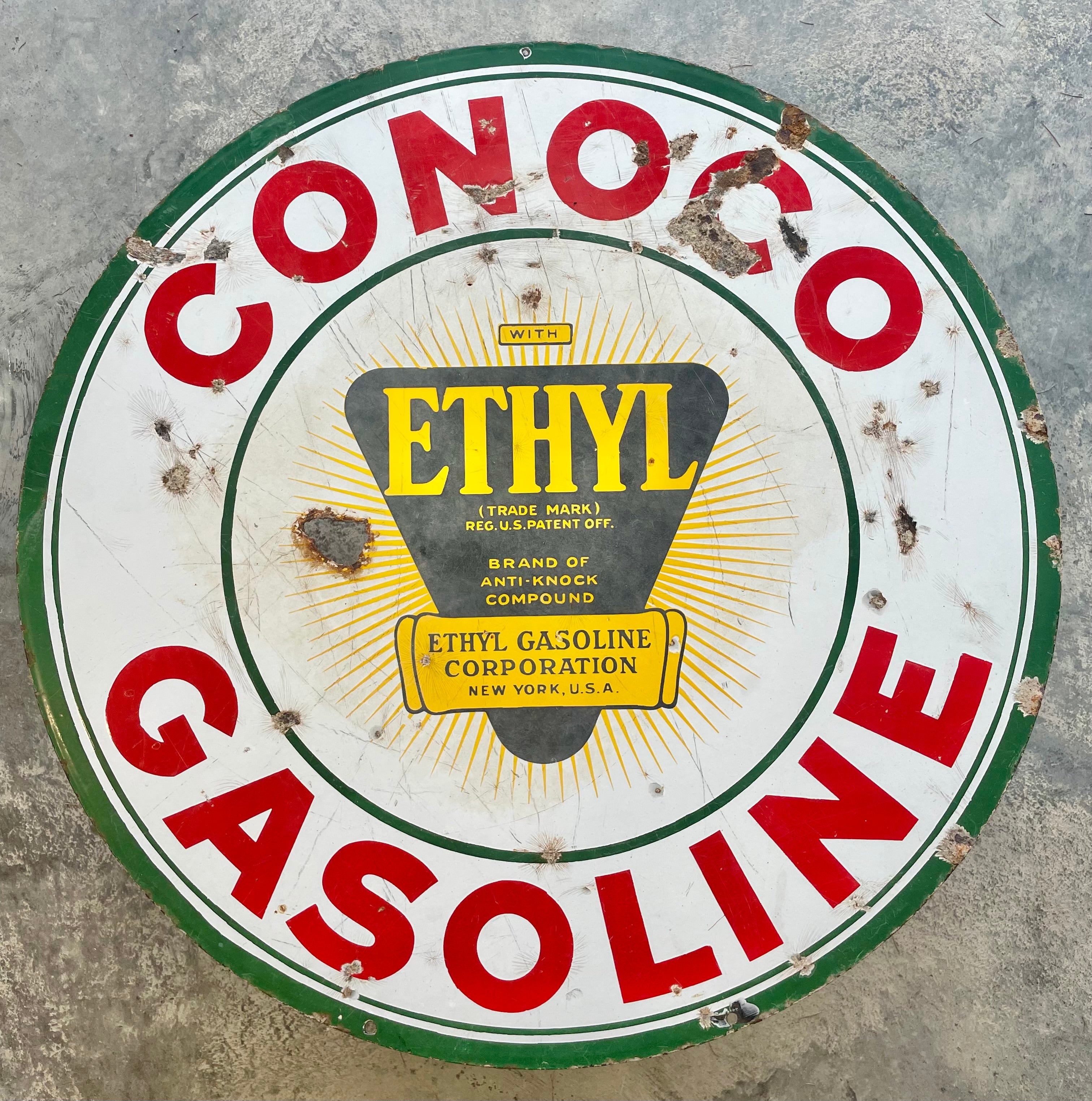 30" Conoco Ethyl Gasoline Sign - Double Sided Porcelain – 406 Relics LLC